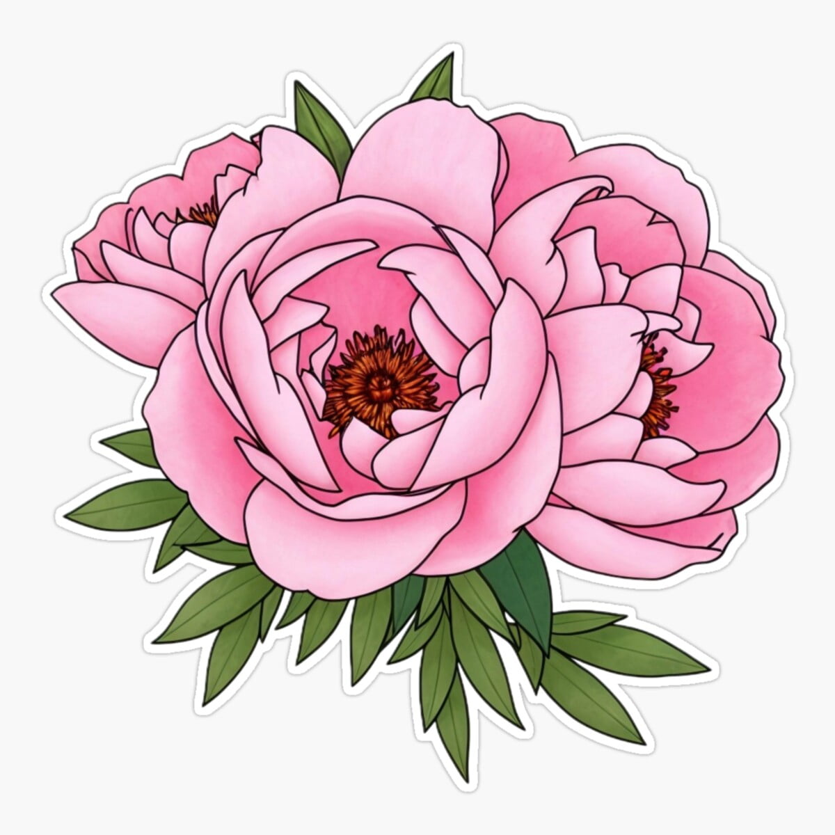 Onim Pink Peonies Sticker, Phone Decal Water Bottle Stickers Car Decals ...