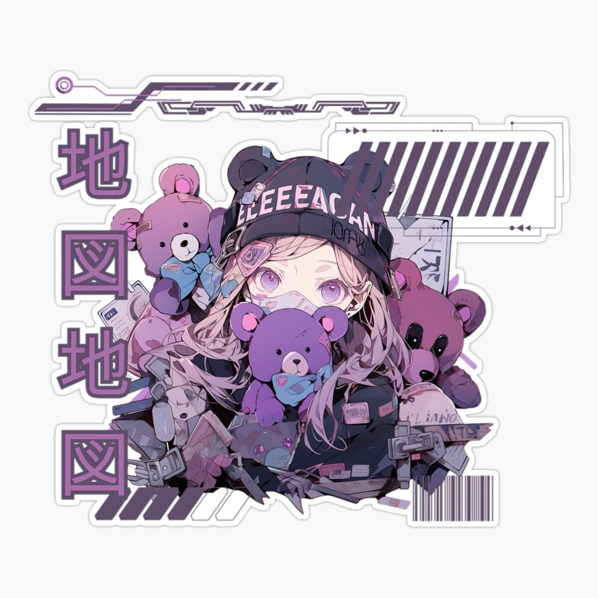 Onim Pink Purple Cute Bear Anime Girl Sticker, Phone Decal Water Bottle ...