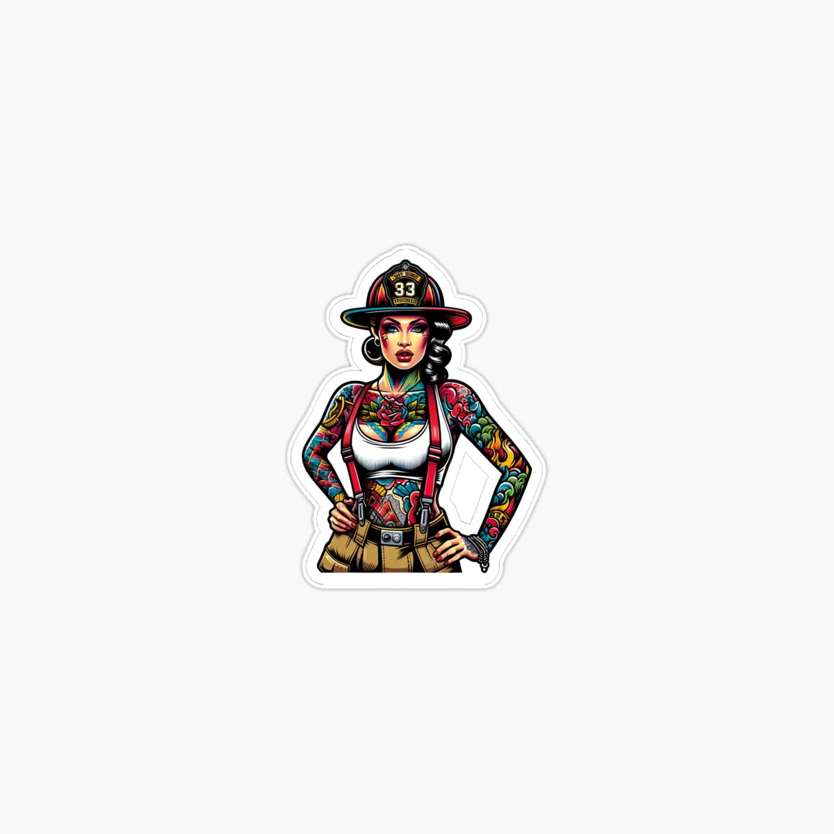 Onim Pinup Firefighter Sticker - Walmart.com