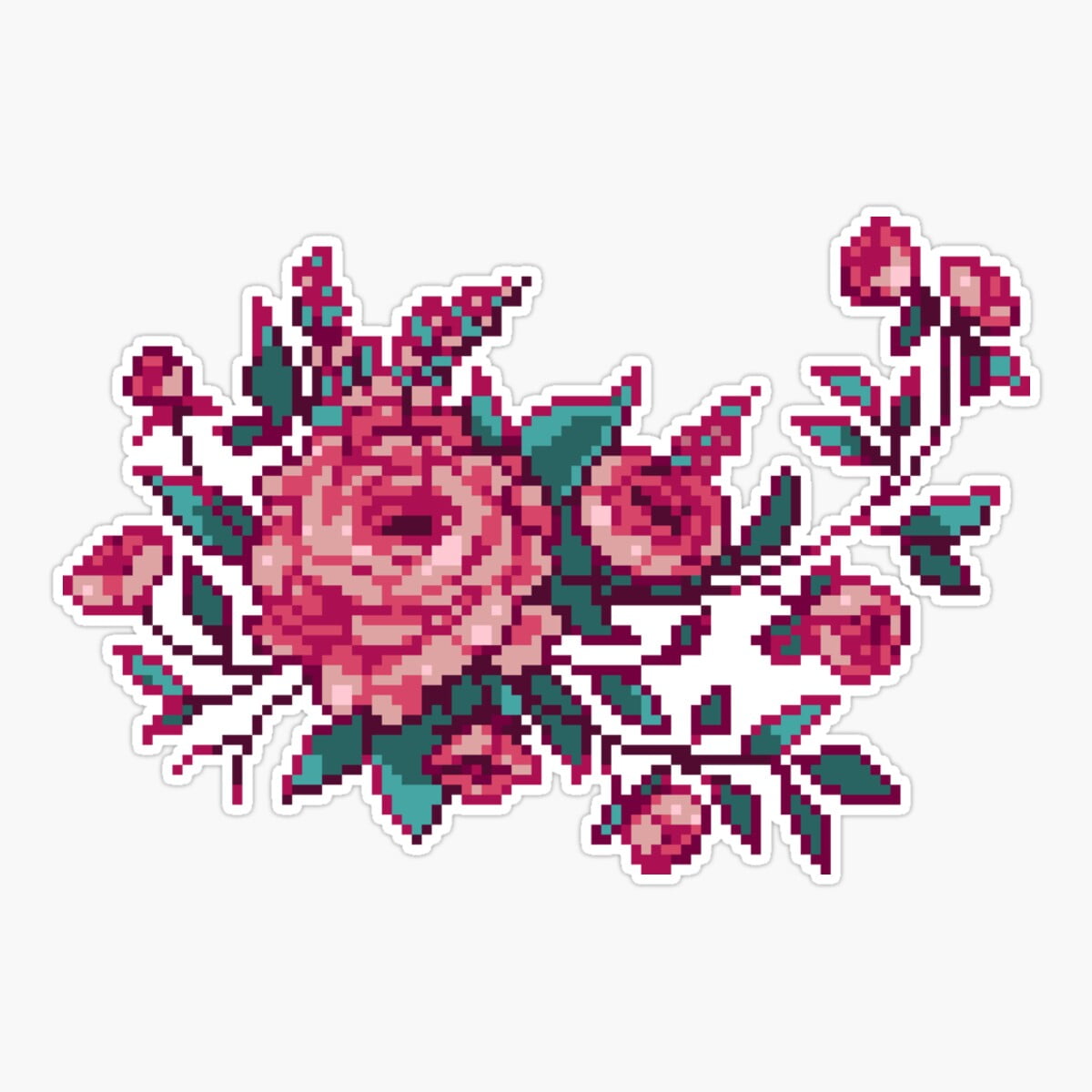 Onim Pixel Floral Arrangement In Ivory Sticker, Phone Decal Water ...