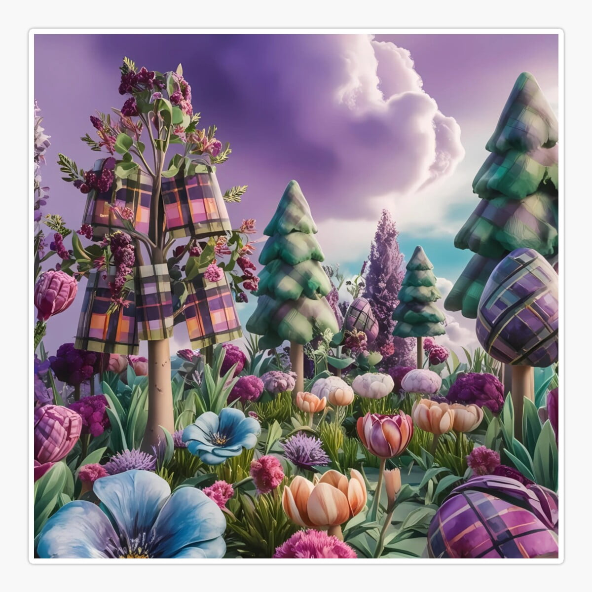 Onim Plaid Wonderland – Watercolor Trees & Floral Fantasy Sticker ...