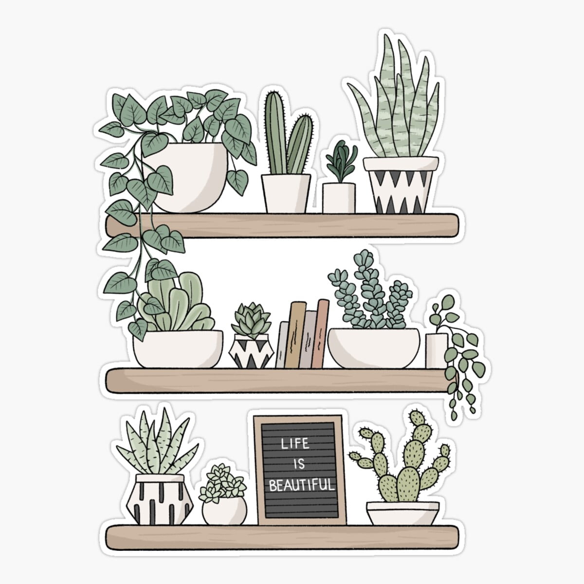 Onim Plant Shelves Aesthetic Sticker, Phone Decal Water Bottle Stickers ...
