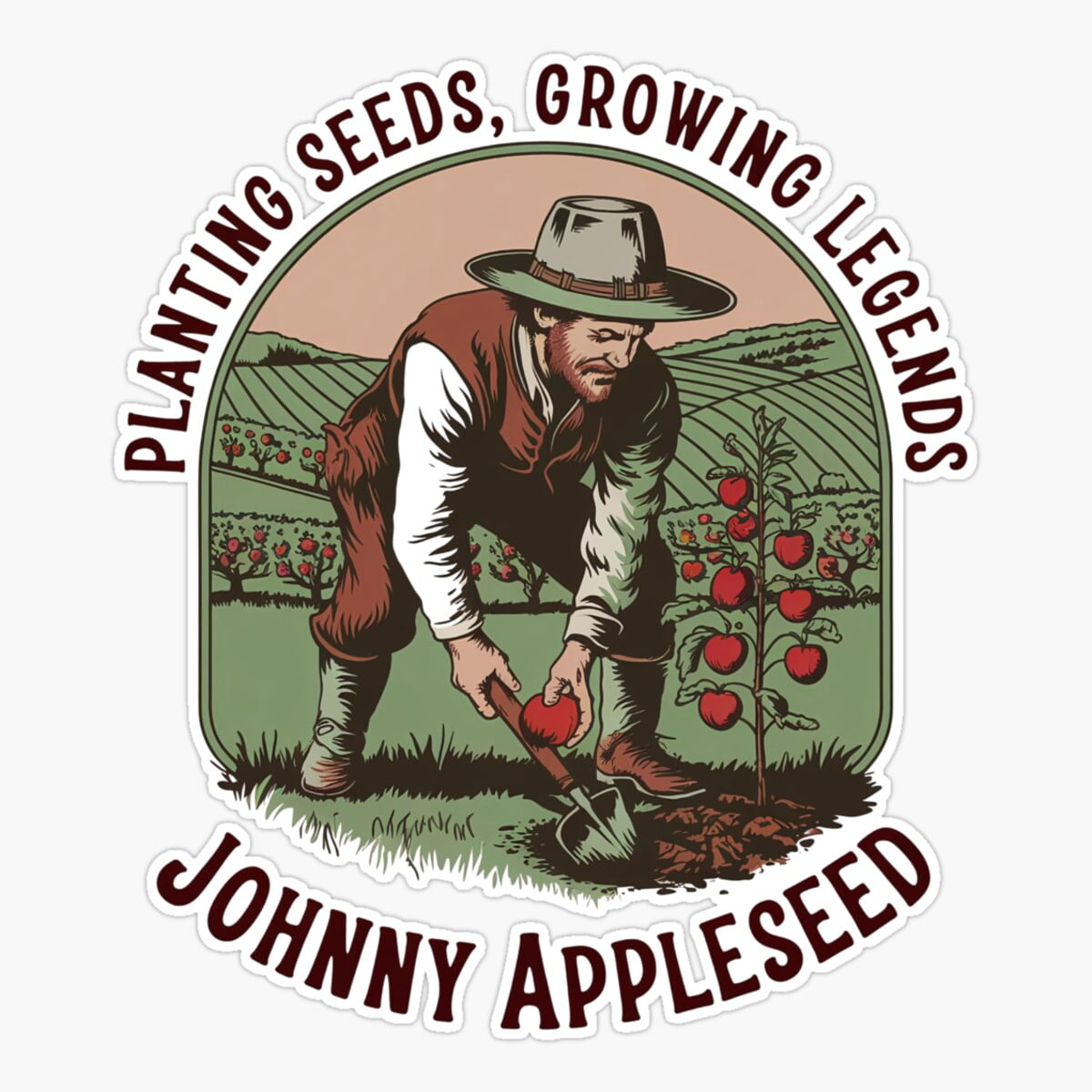 Onim Planting Seeds, Growing Legends – Johnny Appleseed Vintage Sticker ...