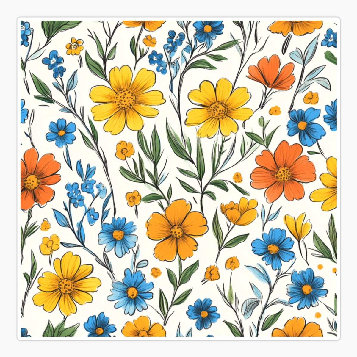 Onim Playful Cartoon Floral Doodles Sticker, Phone Decal Water Bottle ...