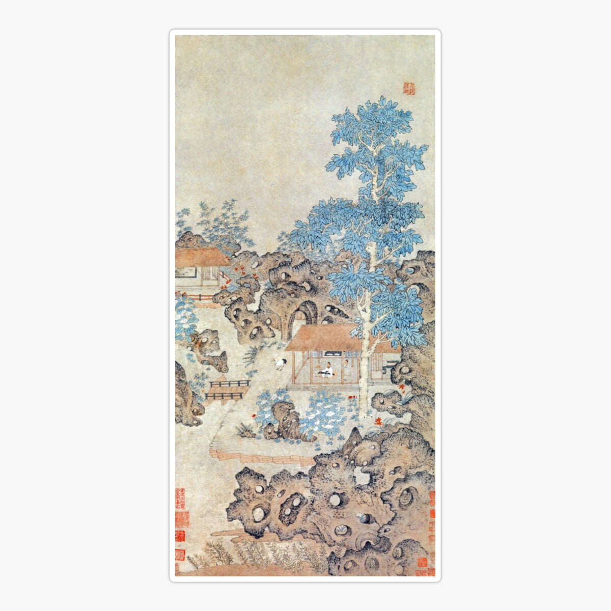 Onim Playing The Zither For A Crane (Restored Chinese Artwork) Sticker ...