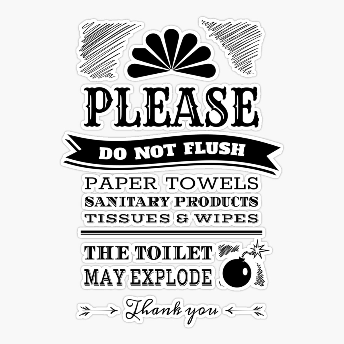 Onim Please Do Not Flush Sign Sticker, Phone Decal Water Bottle ...