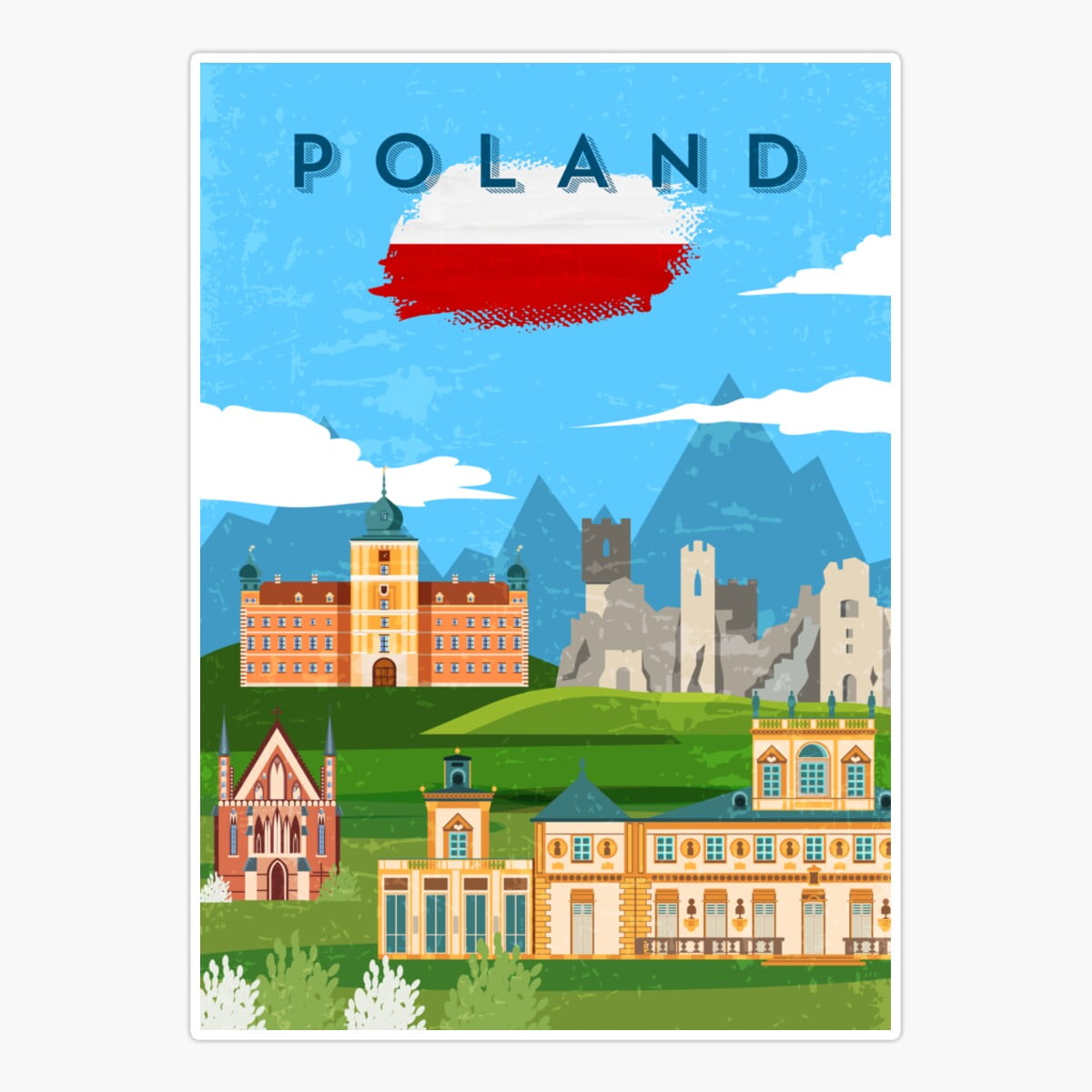 Onim Poland - Retro Travel Minimalist Poster Sticker, Phone Decal Water ...