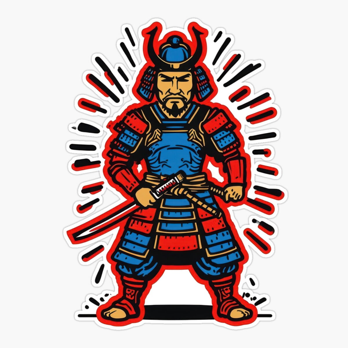 Onim Pop Art Samurai In Bold Armor With Red Katana Sticker, Phone Decal ...