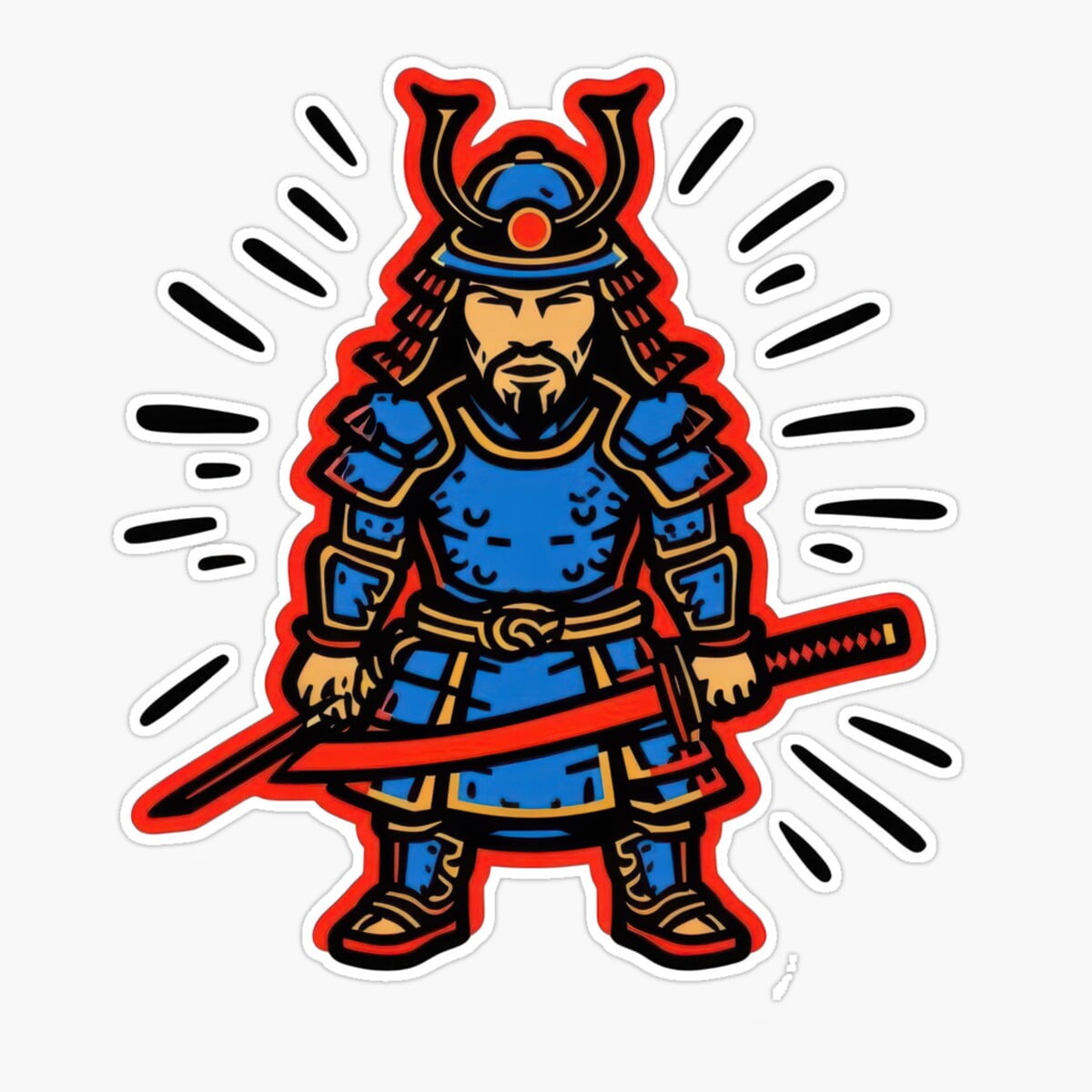 Onim Pop Art Samurai In Bold Armor With Red Katana Sticker, Phone Decal ...