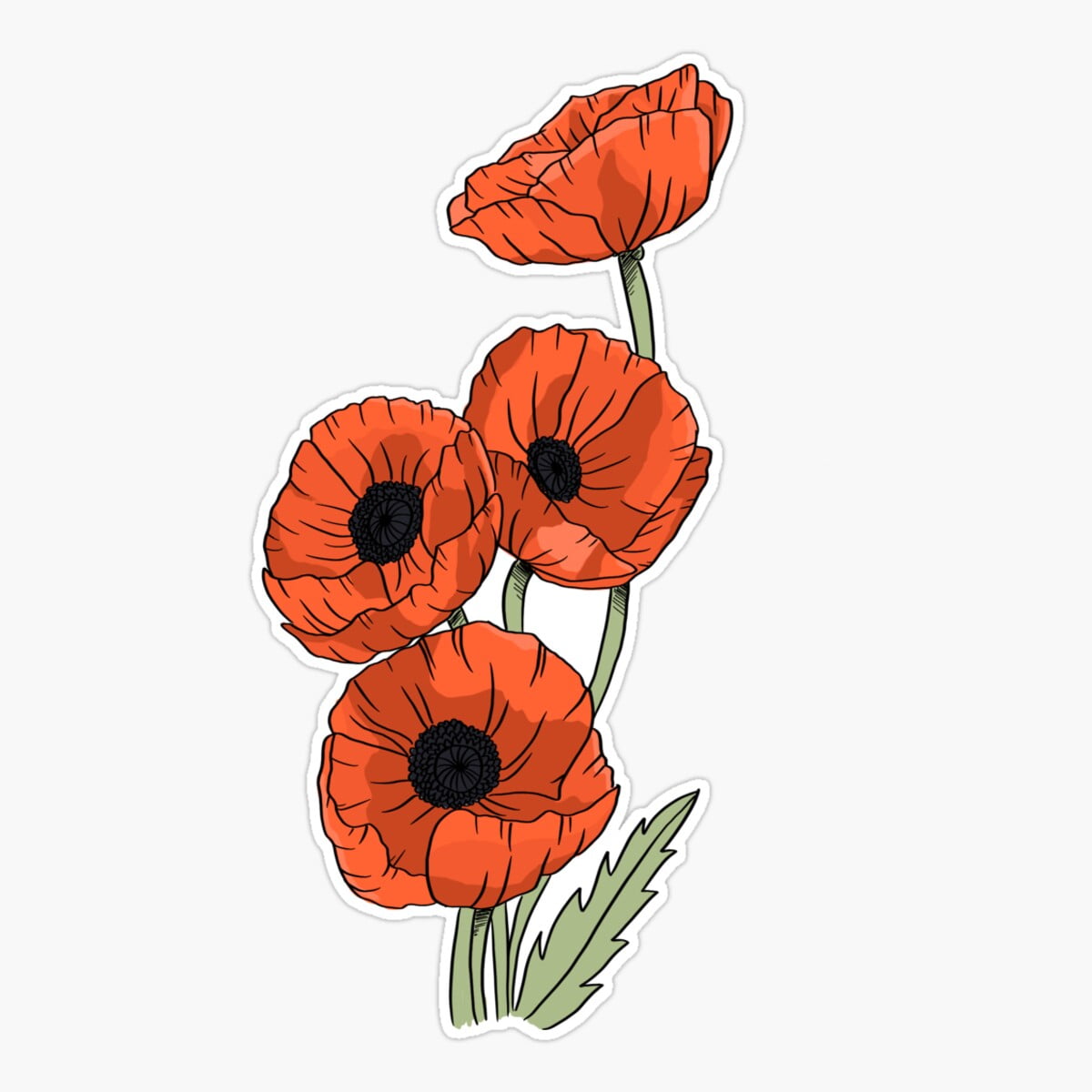 Onim Poppy Floral Illustrations Sticker, Phone Decal Water Bottle ...