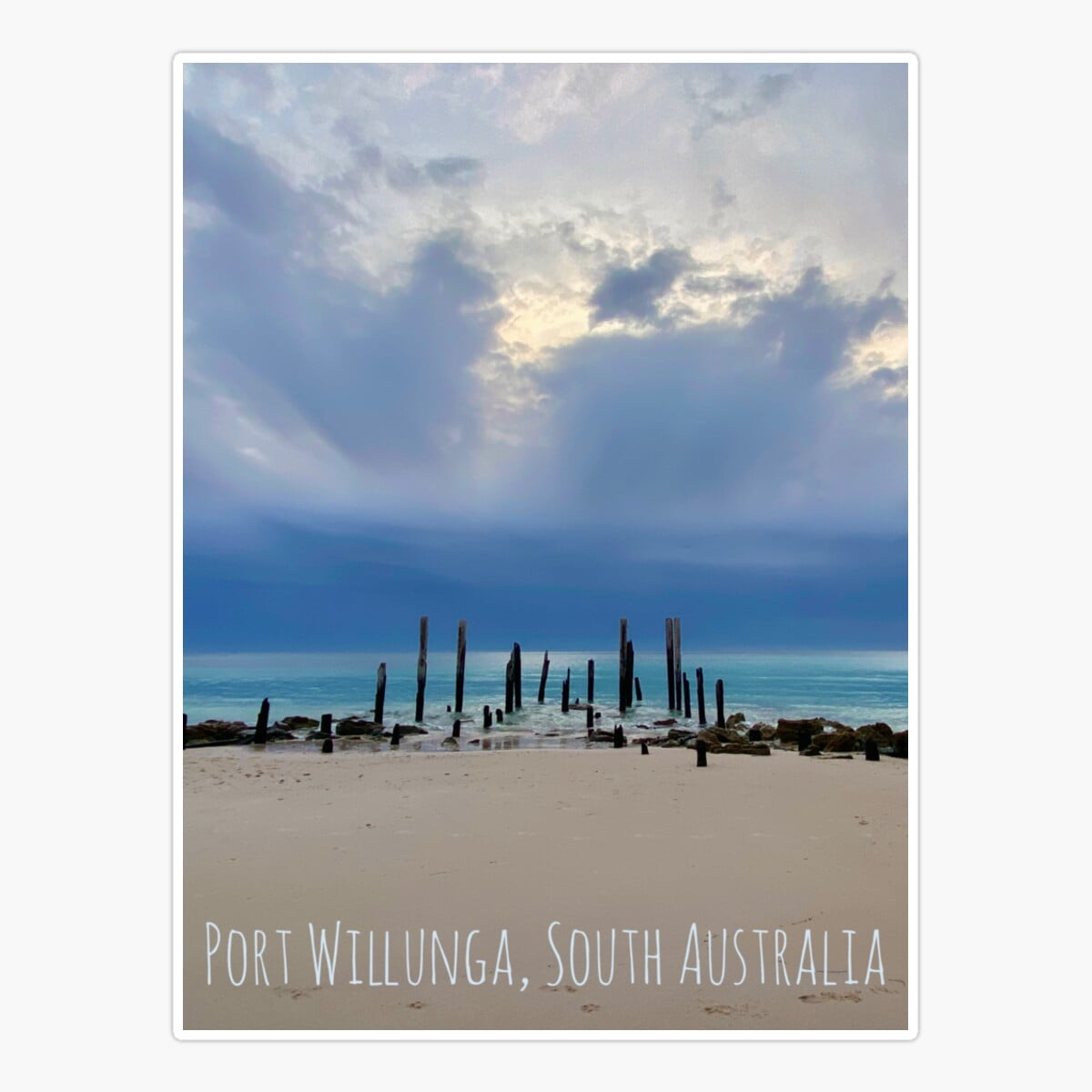 Onim Port Willunga Beach Blue Clouds Sticker, Phone Decal Water Bottle ...