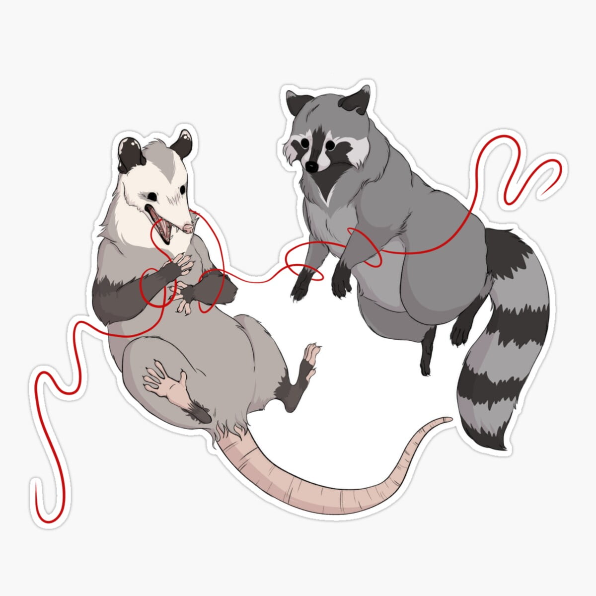 Onim Possum And Raccoon Red String Sticker, Phone Decal Water Bottle ...