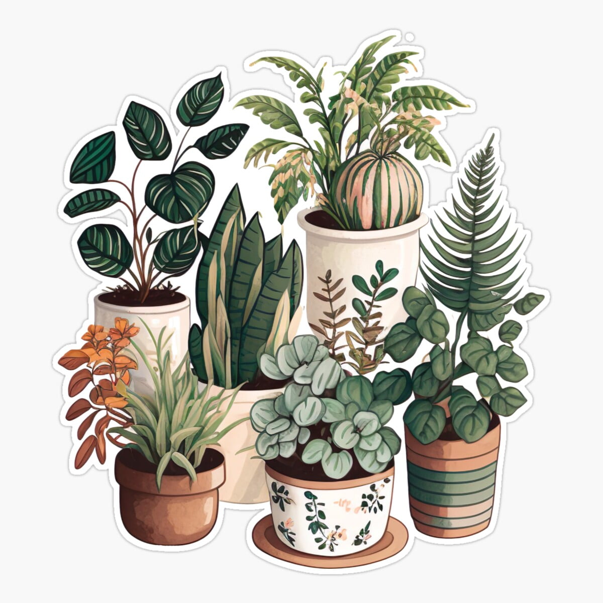 Onim Potted Plants Collection Aesthetic Sticker, Phone Decal Water ...