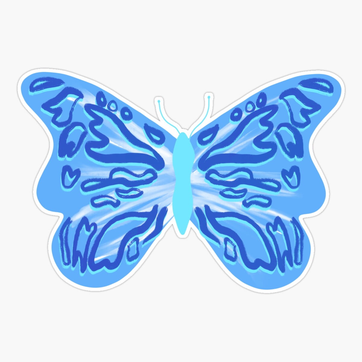 Onim Preppy Blue Butterfly Sticker, Phone Decal Water Bottle Stickers ...