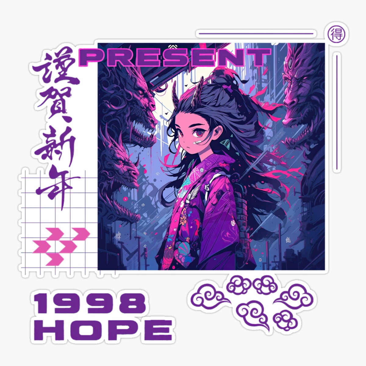 Onim Present Purple Anime Girl With Demons Sticker, Phone Decal Water ...