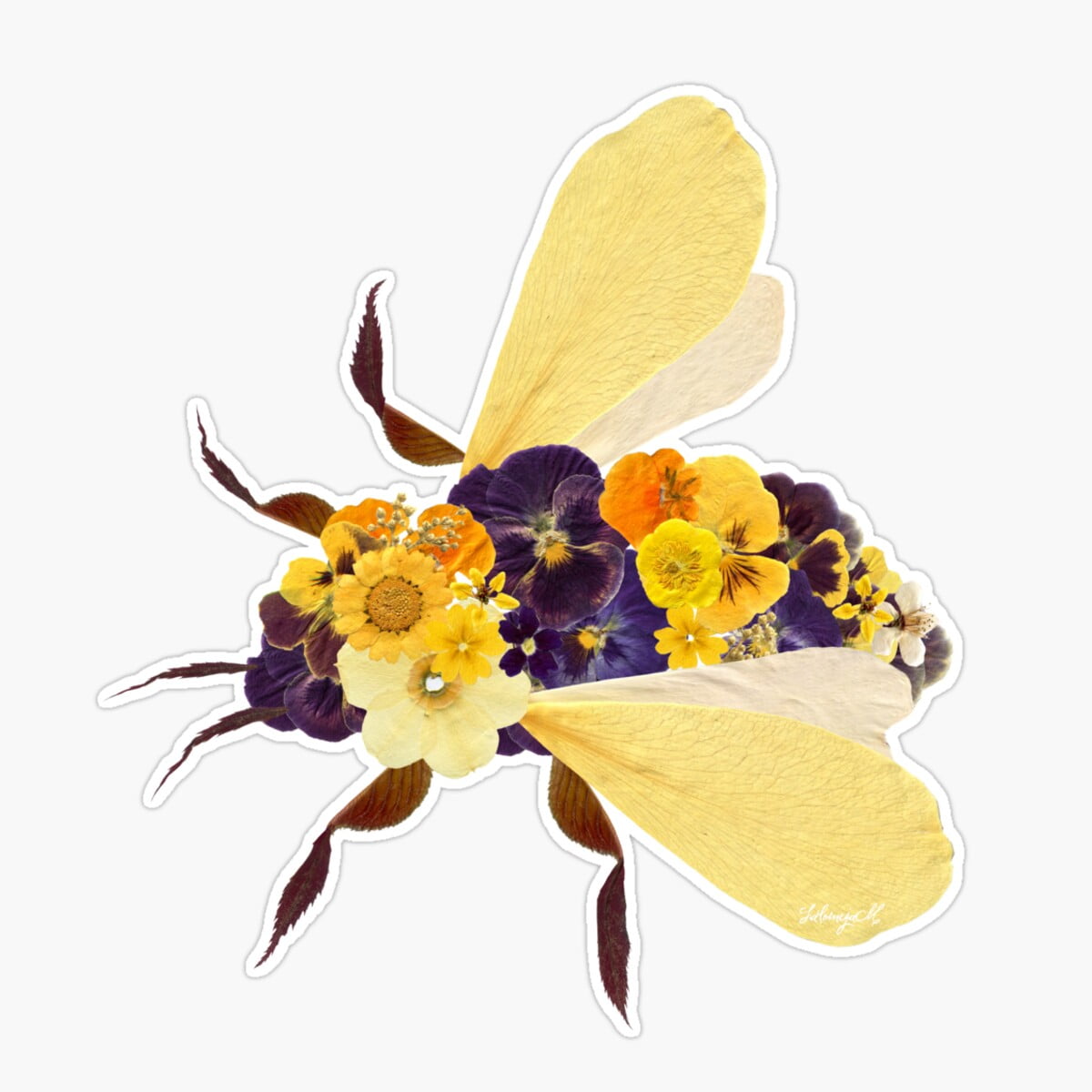 Onim Pressed Flower Art 'Bumblebee', Bee Art Sticker, Phone Decal Water ...