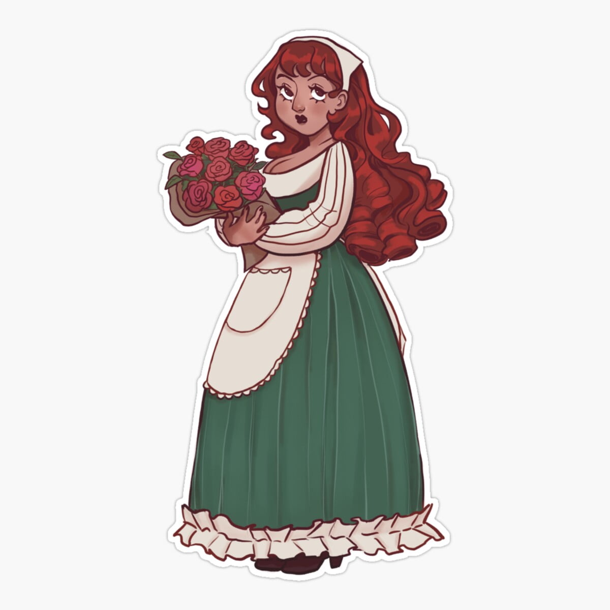 Onim Pretty Ginger Lady With Roses Sticker, Phone Decal Water Bottle ...