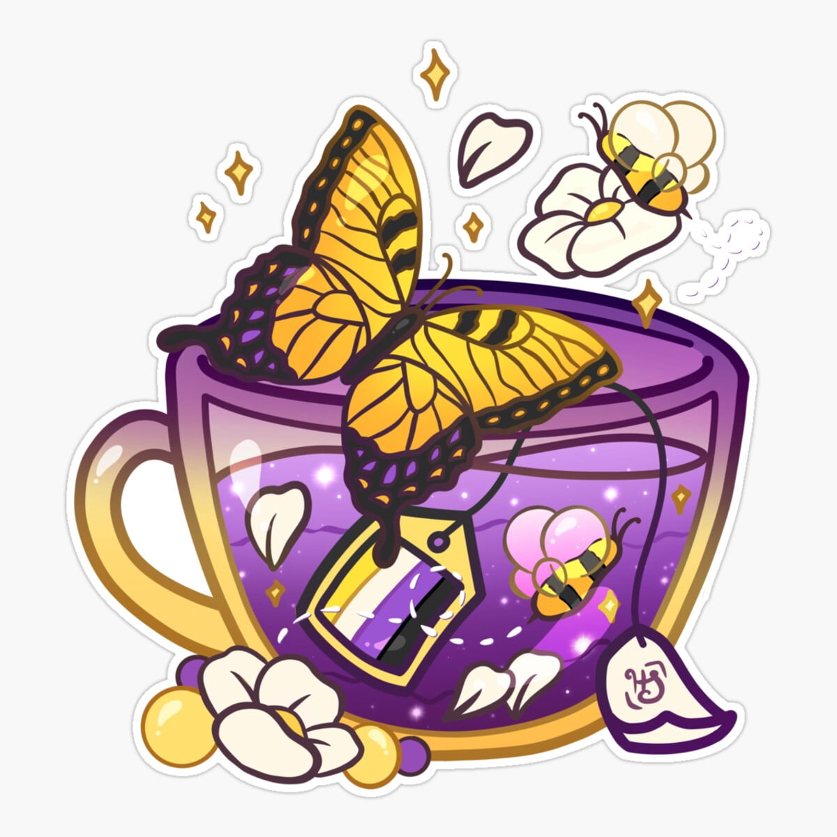 Onim Pride Flag Teacup - Butterfly Non-Binary Sticker, Phone Decal ...