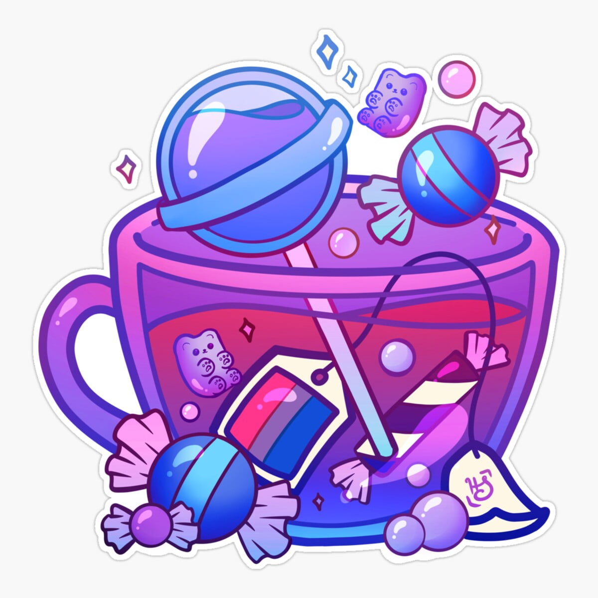 Onim Pride Flag Teacup - Candy Bisexual Sticker, Phone Decal Water ...