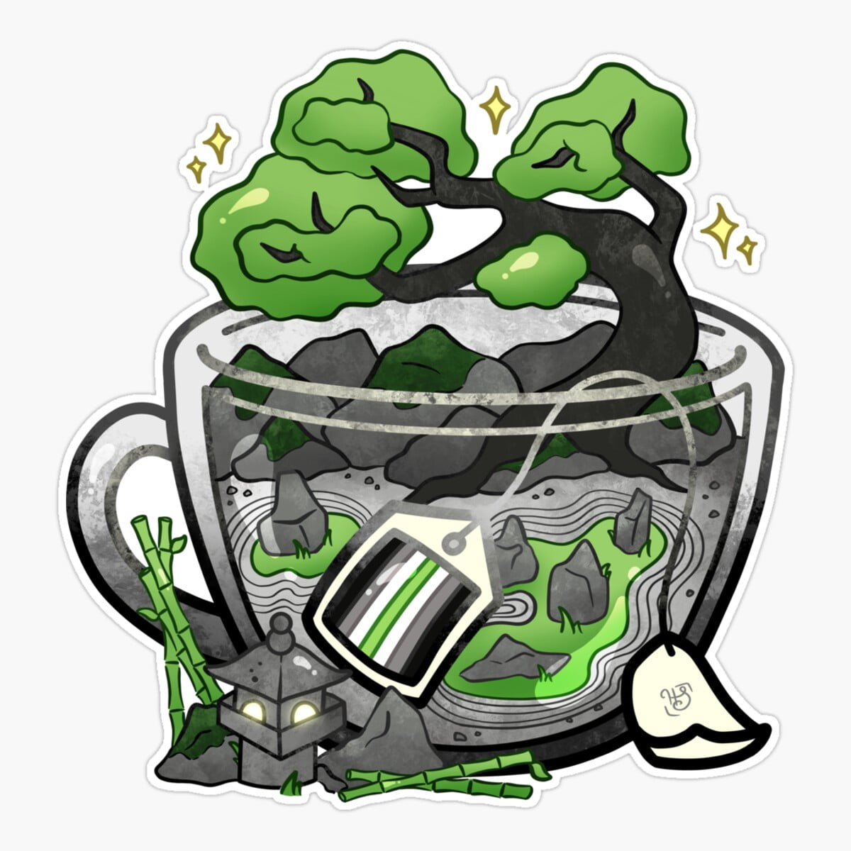 Onim Pride Flag Teacup - Zen Garden Agender Sticker, Phone Decal Water ...