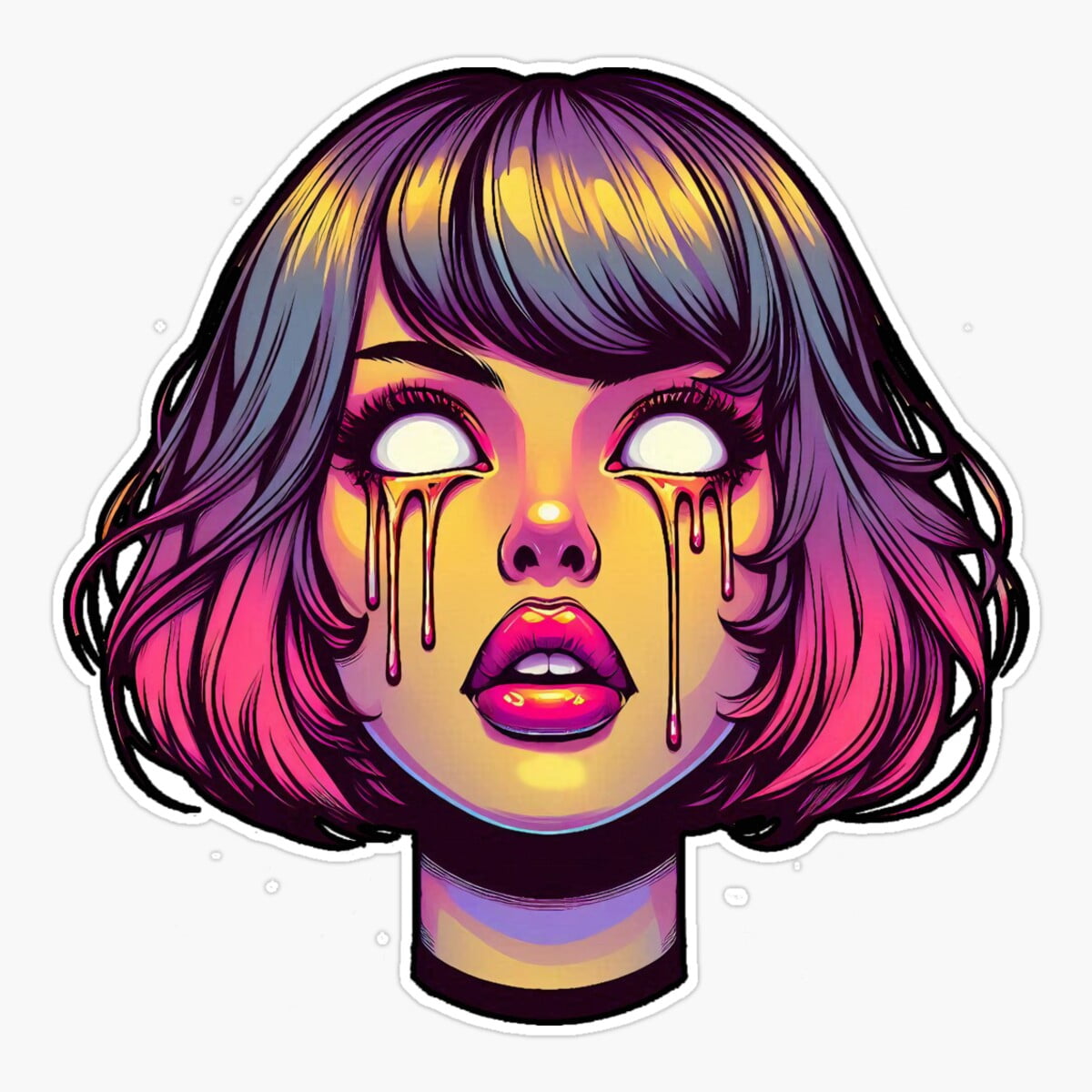 Onim Psychedelic Crying Girl Face #1 Sticker, Phone Decal Water Bottle ...