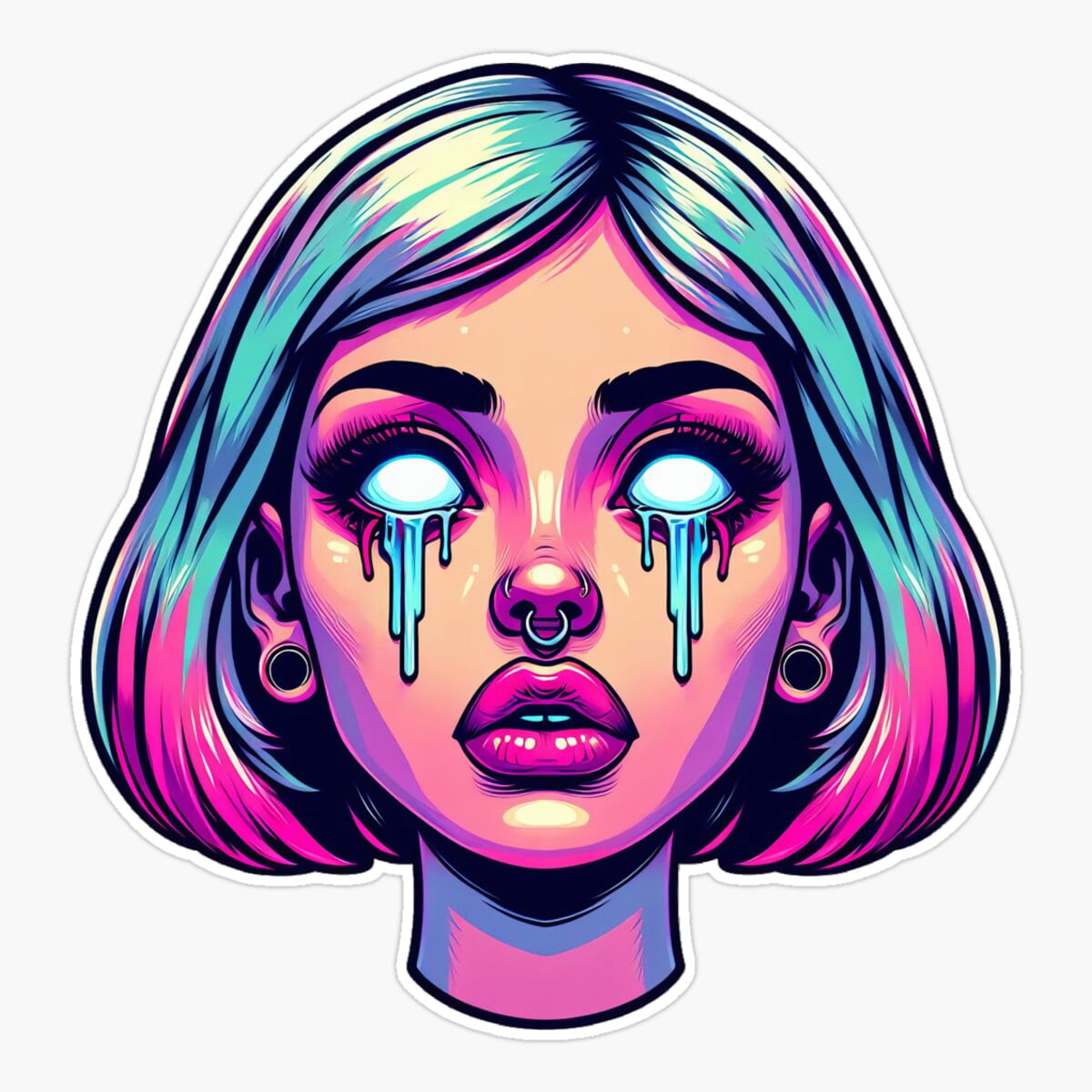 Onim Psychedelic Crying Girl Face With A Piercing Sticker, Phone Decal Water Bottle Stickers Car ...