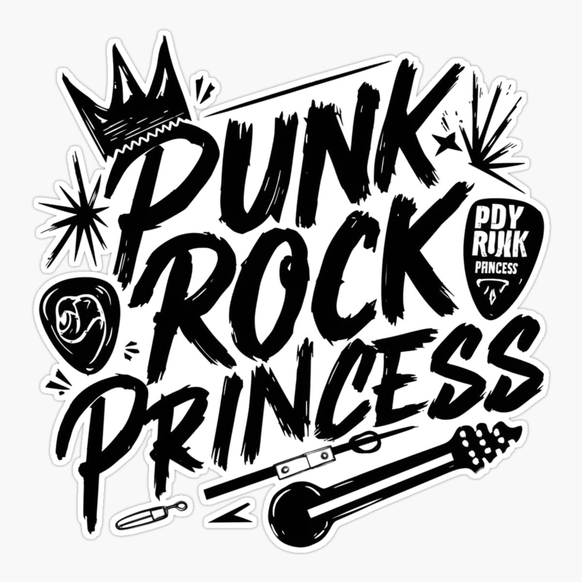 Onim Punk Rock Princess Hand Drawn Rebellion Sticker, Phone Decal Water ...