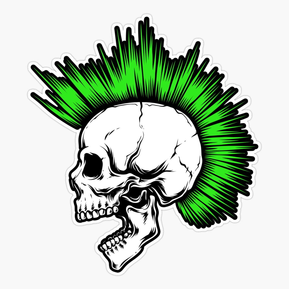 Onim Punk Skull With Green Mohawk Sticker, Phone Decal Water Bottle ...