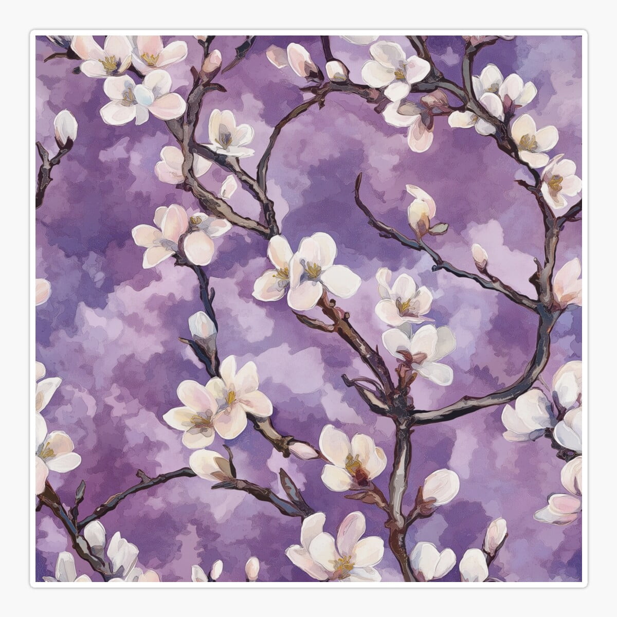 Onim Purple Almond Blossom Seamless Pattern Sticker, Phone Decal Water ...