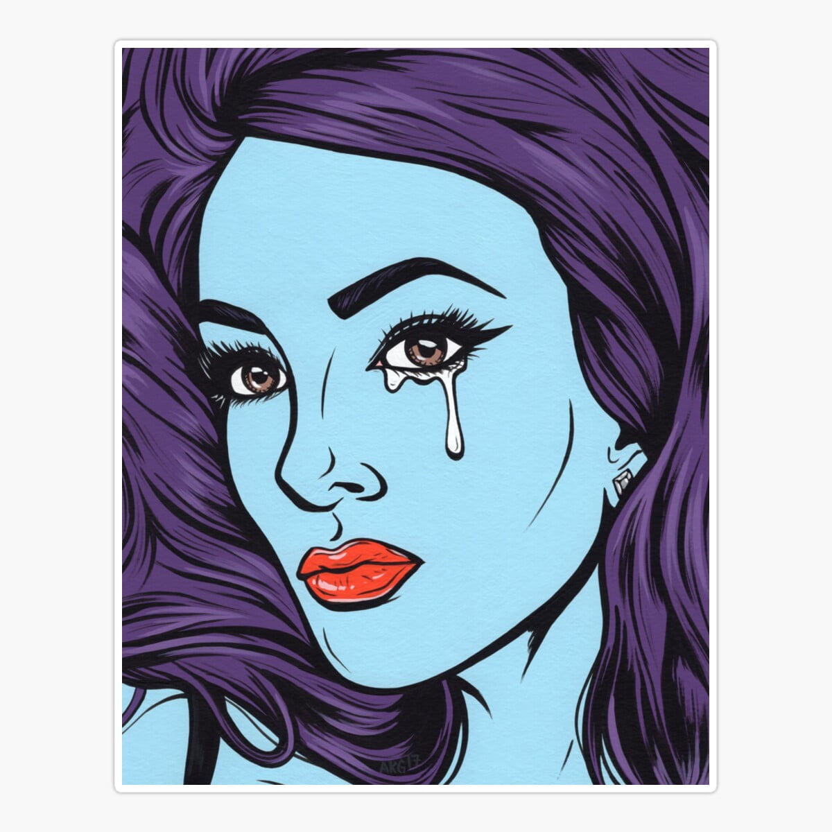 Onim Purple Crying Comic Girl Sticker, Phone Decal Water Bottle Stickers Car Decals, Funny ...