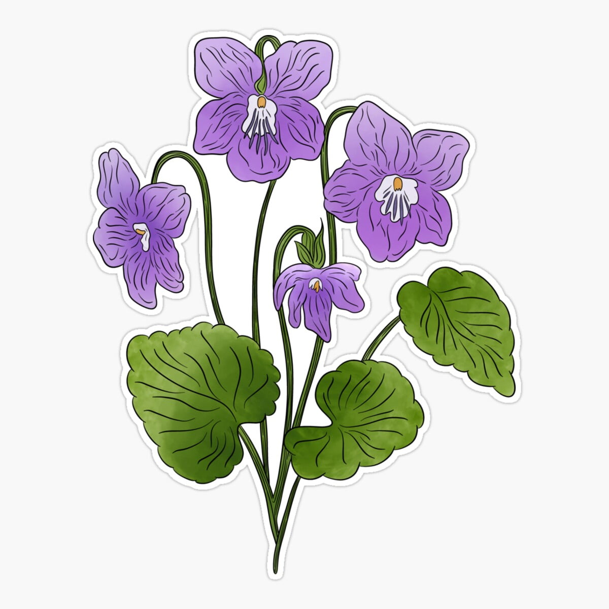 Onim Purple Violets Flower Sticker, Phone Decal Water Bottle Stickers ...
