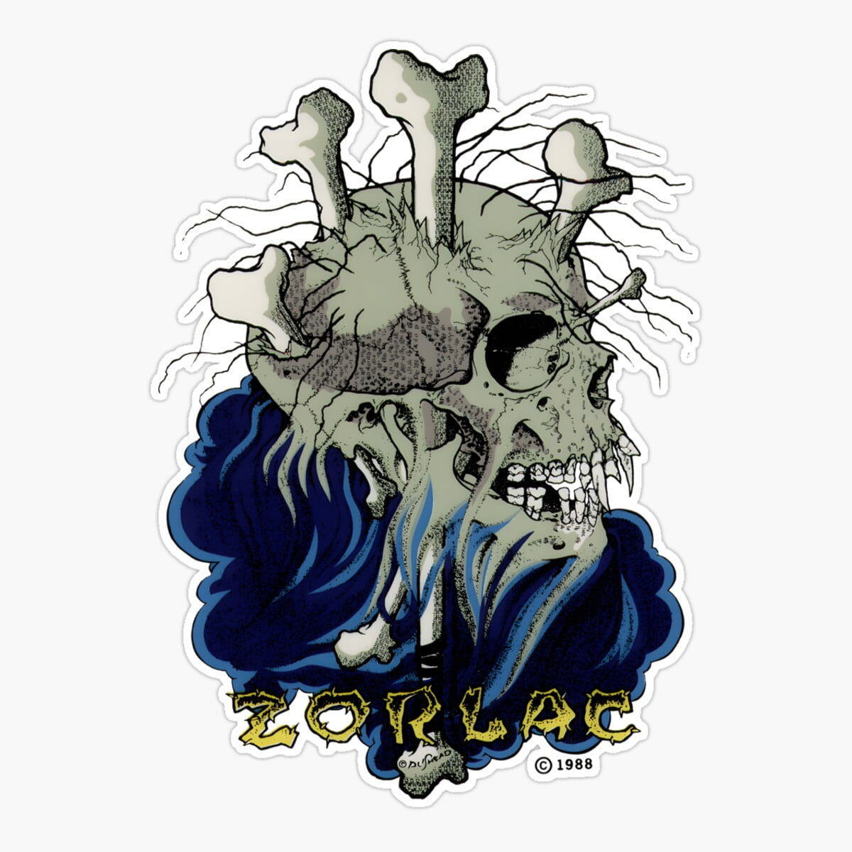 Onim Pushead Skul 'N' Bones Skull Sticker, Phone Decal Water Bottle ...