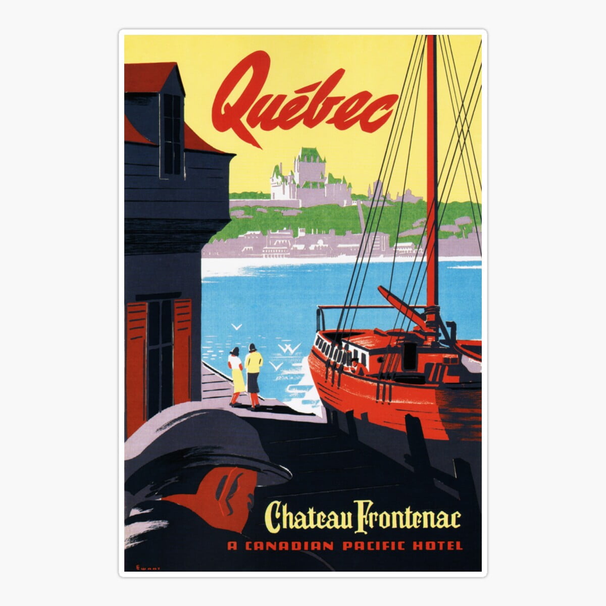 Onim Quebec Chateau Frontenac Canada Scenic Ship Harbor Vintage Tourism ...