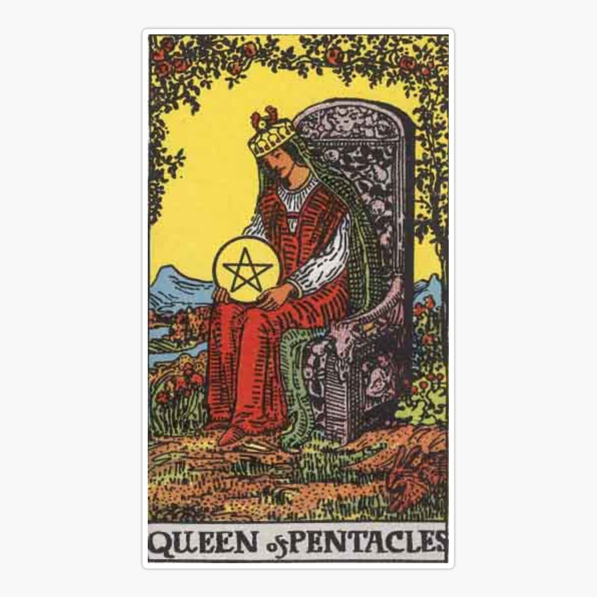 Onim Queen Of Pentacles - Tarot Card (Rider Waite) Sticker, Phone Decal ...