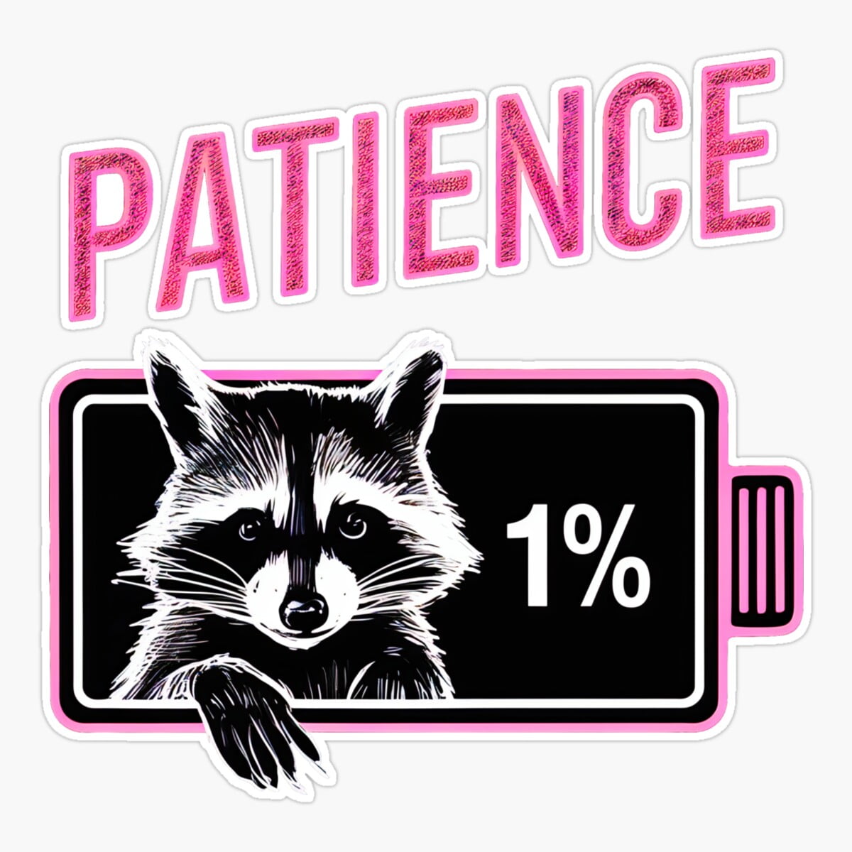 Onim Raccoon At 1% Patience Sticker, Phone Decal Water Bottle Stickers Car Decals, Funny ...