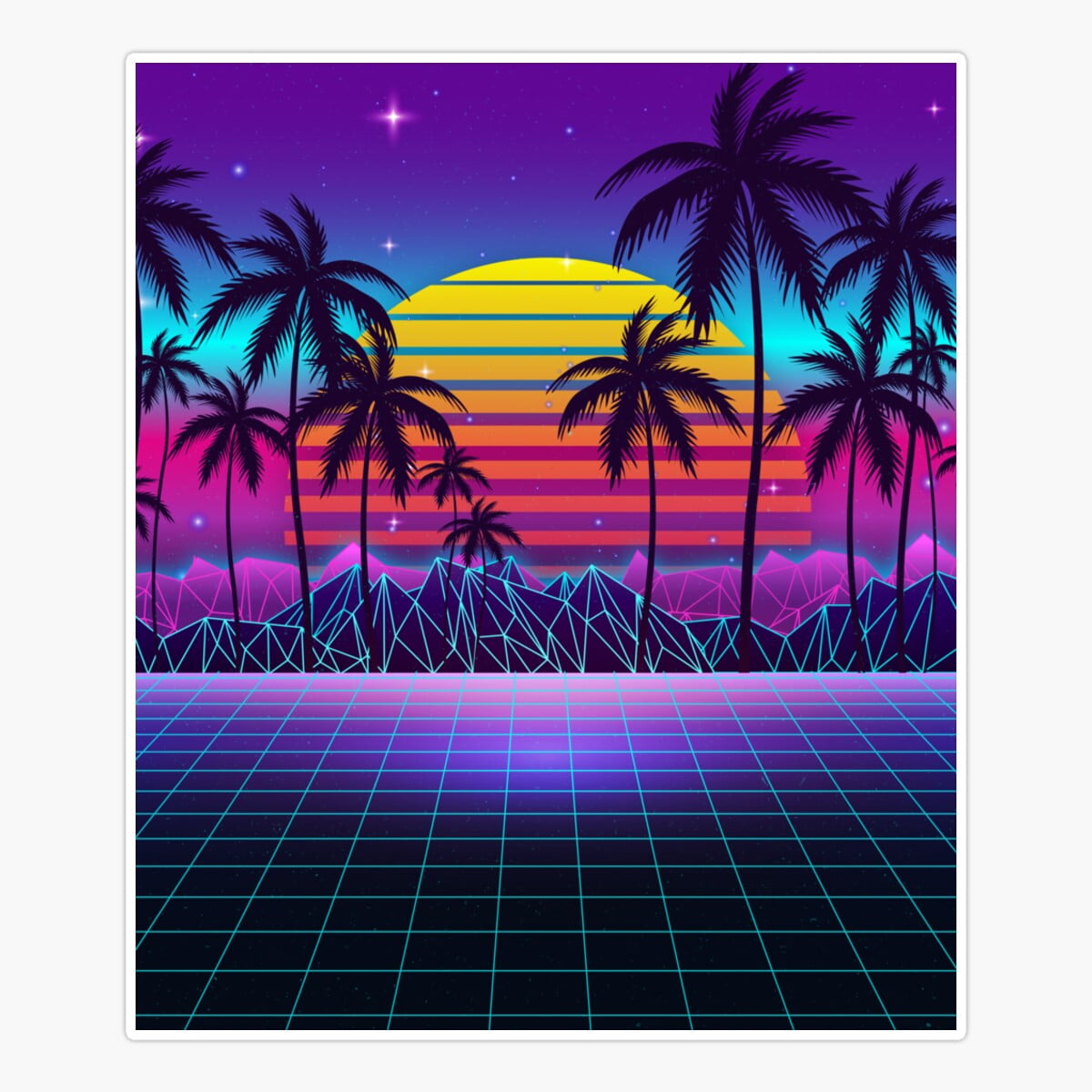 Onim Radiant Sunset Synthwave Sticker, Phone Decal Water Bottle ...