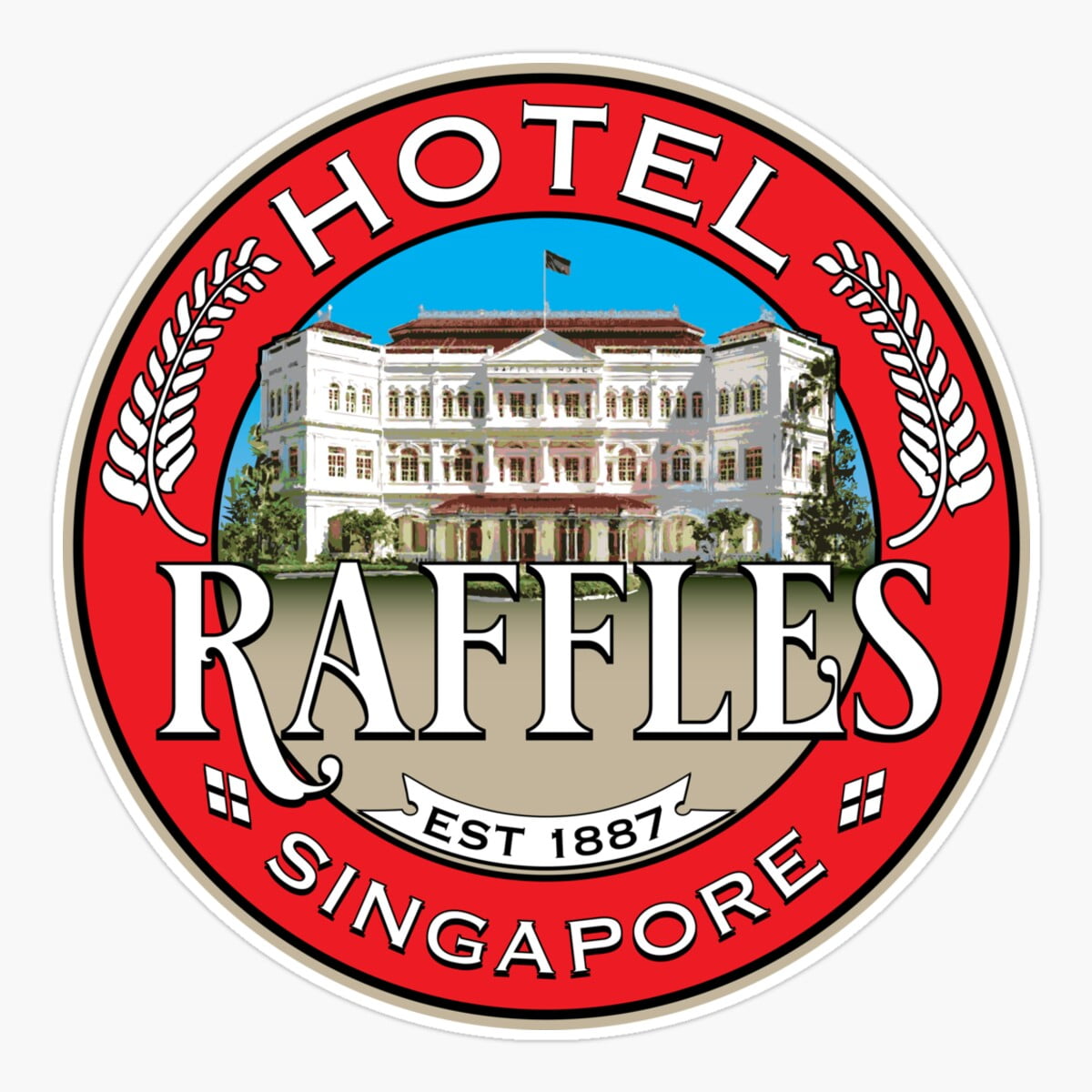 Onim Raffles Hotel Singapore Suitcase Sticker Sticker, Phone Decal ...