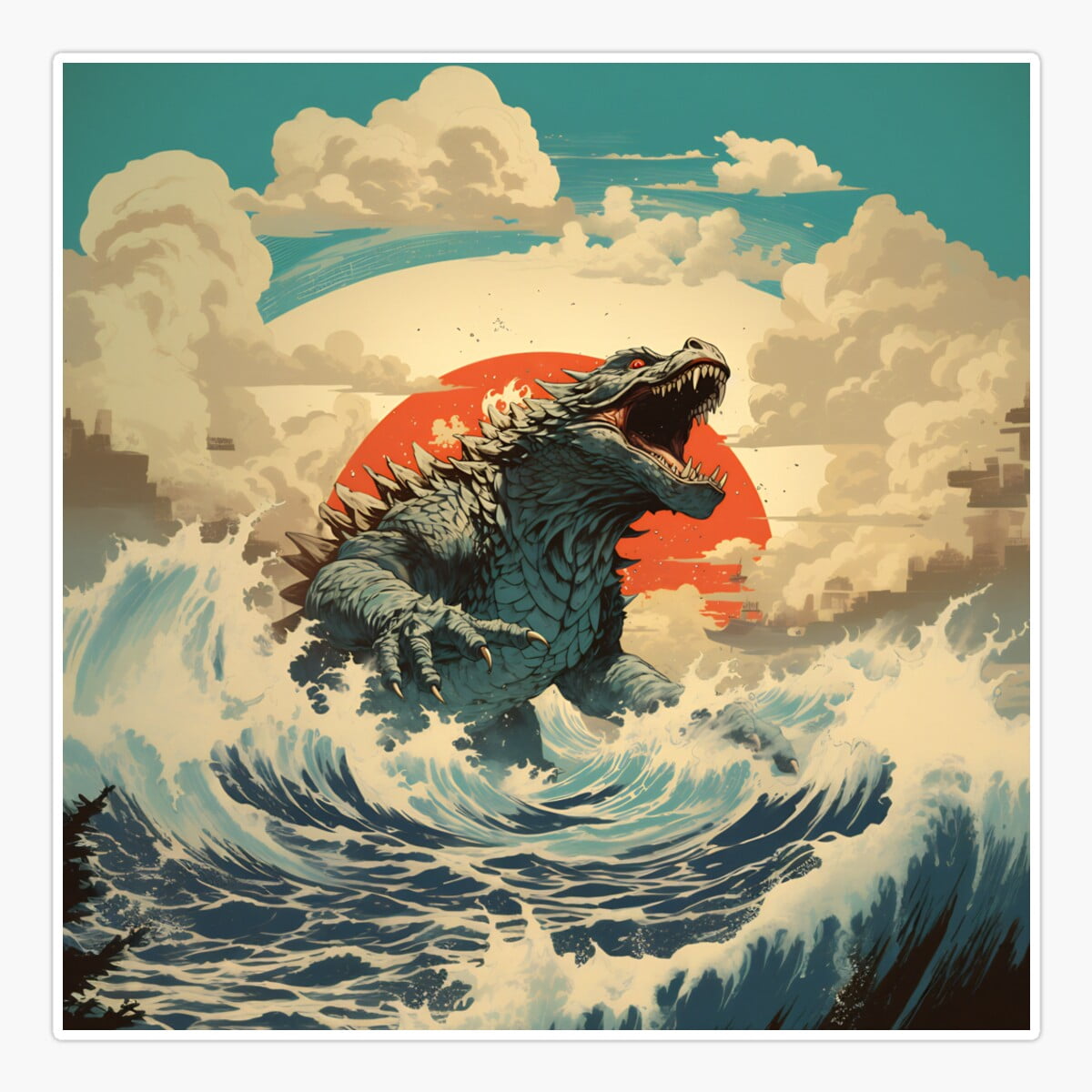 Onim Raging Godzilla In Ocean #2 Sticker, Phone Decal Water Bottle ...