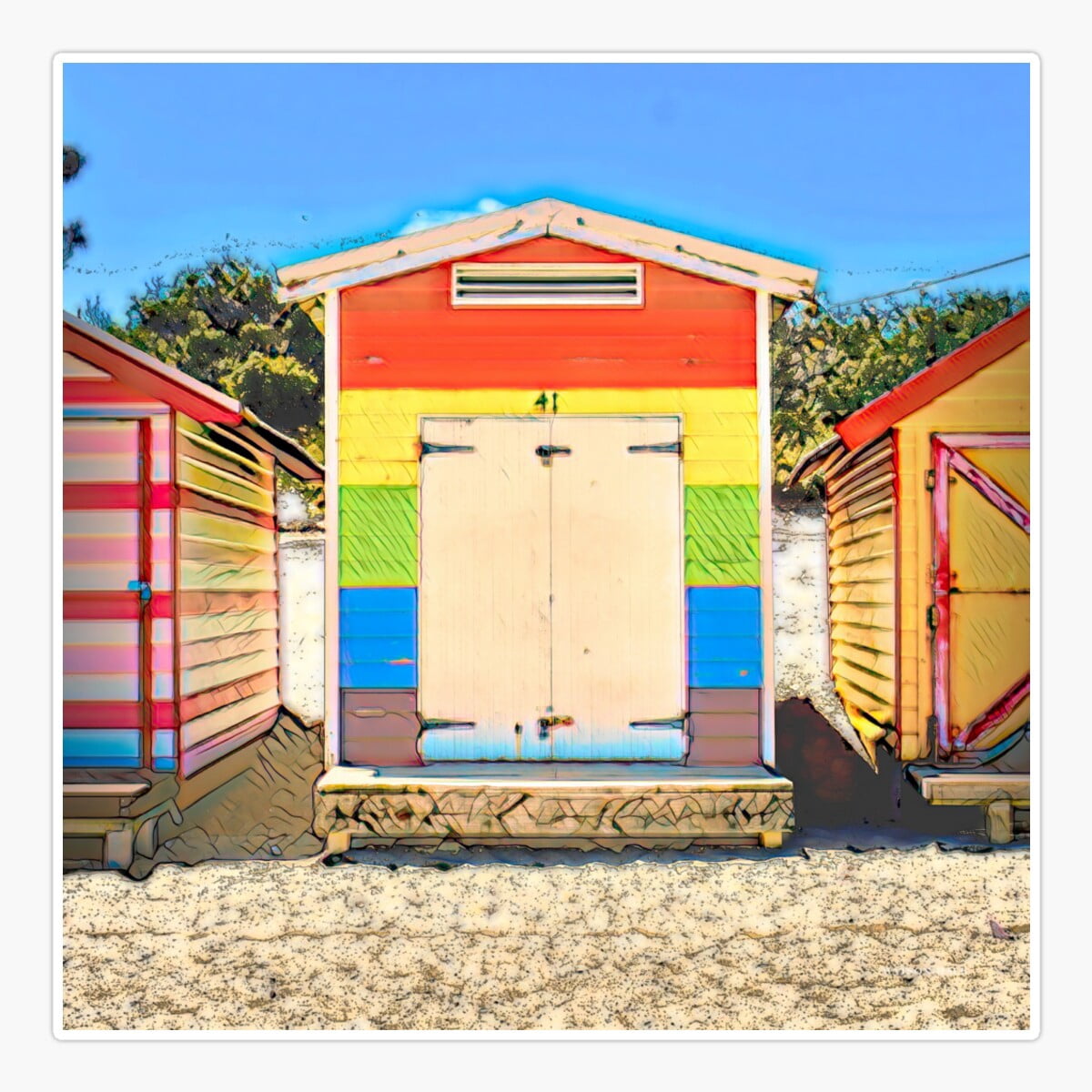 Onim Rainbow Beach Hut, Brighton Beach, Melbourne Sticker, Phone Decal ...
