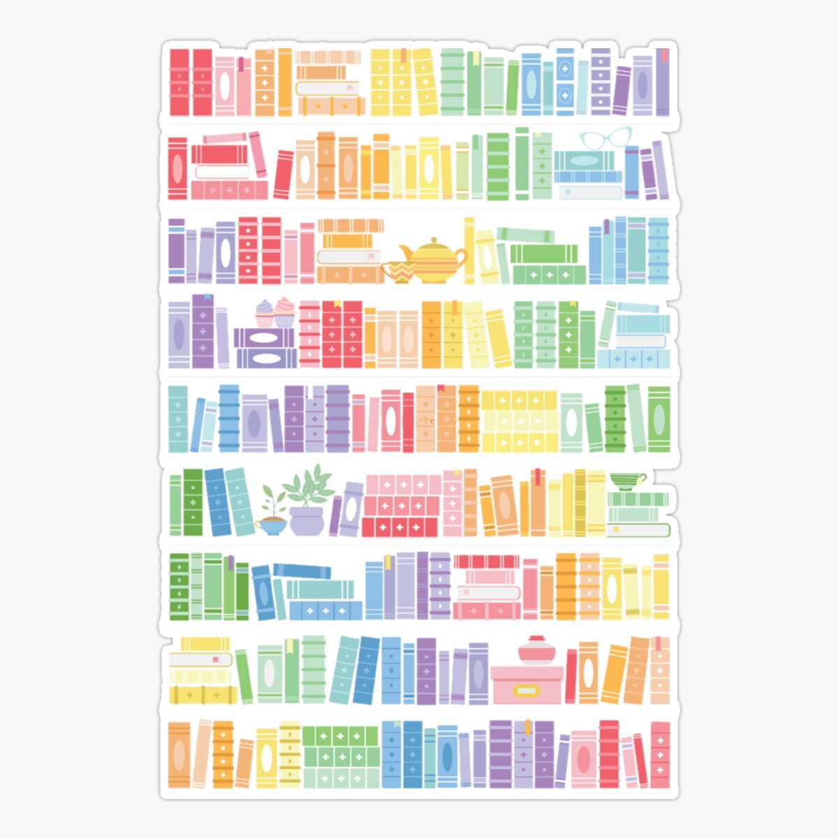 Onim Rainbow Books Shelf Pattern (Black Background) Fitted Sticker ...