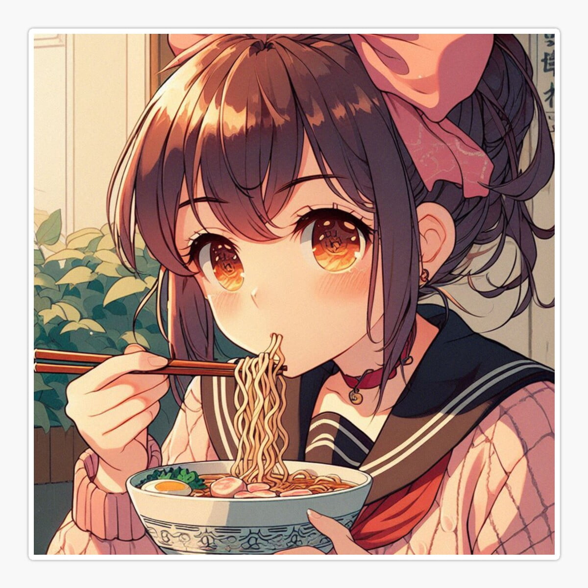 Onim Ramen Anime Girl Sticker, Phone Decal Water Bottle Stickers Car ...