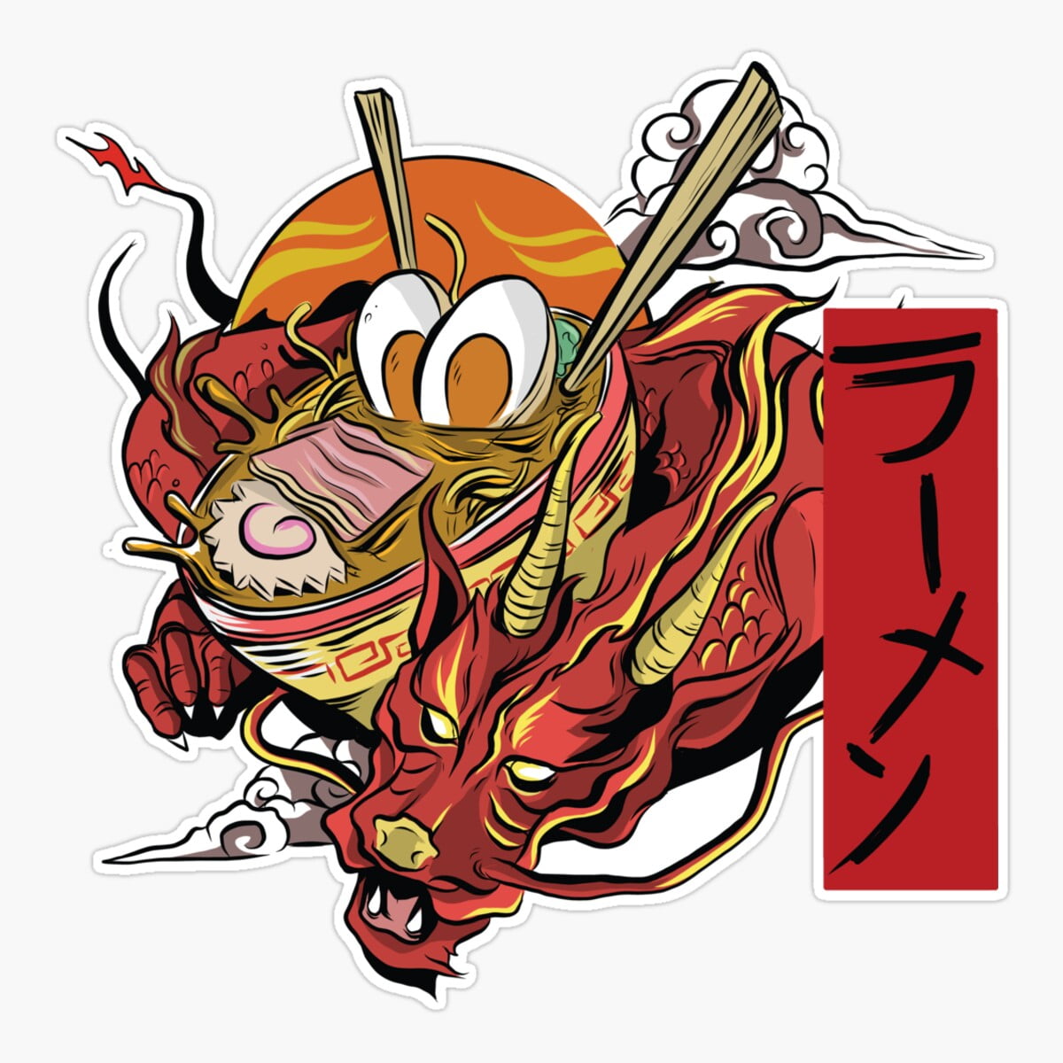 Onim Ramen Dragon - Noodle Chinese Drake Food Japan Sticker, Phone ...
