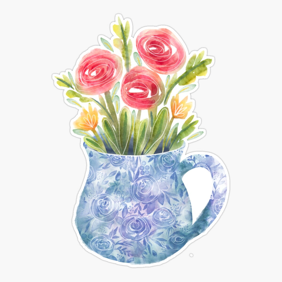 Onim Ranunculus Watercolor Sticker, Phone Decal Water Bottle Stickers ...