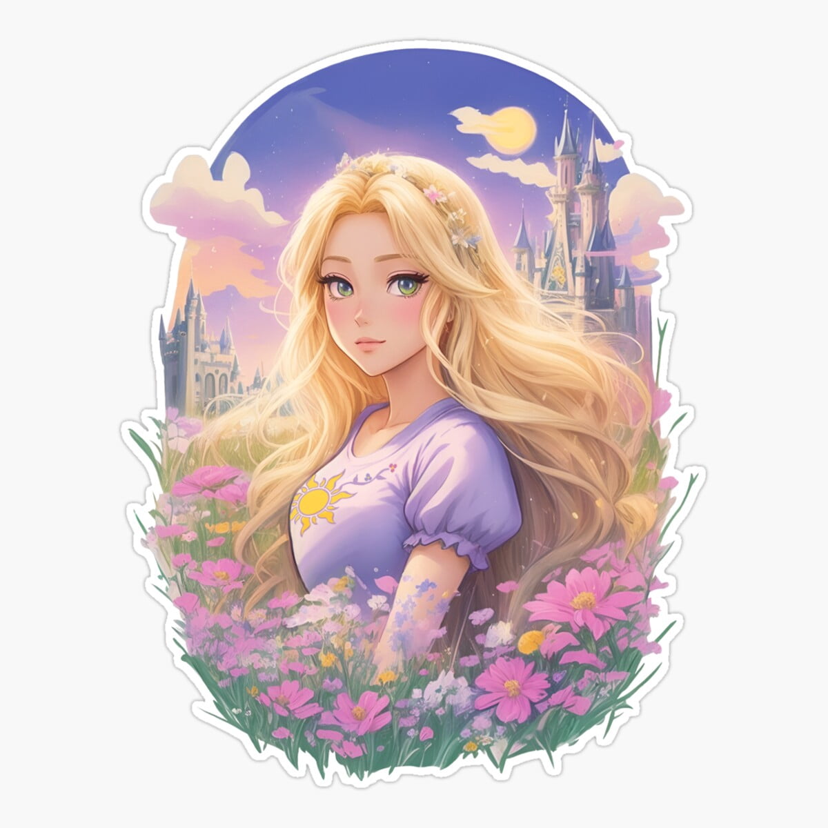 Onim Rapunzel Illustration Sticker, Phone Decal Water Bottle Stickers ...