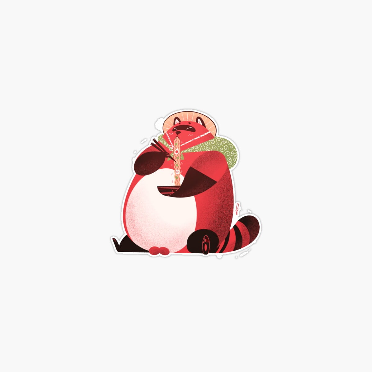 Onim Red Tanuki Eating Ramen Sticker, Phone Decal Water Bottle Stickers ...