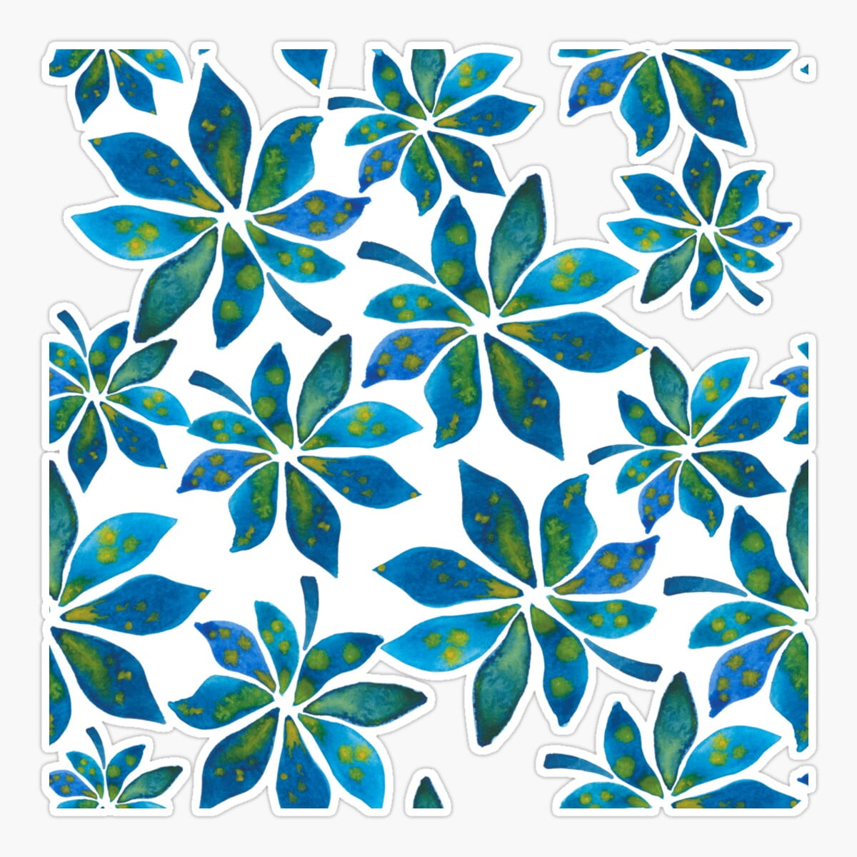 Onim A Repeating Pattern Of Blue, Green And Umbrella Palm Leaves From ...
