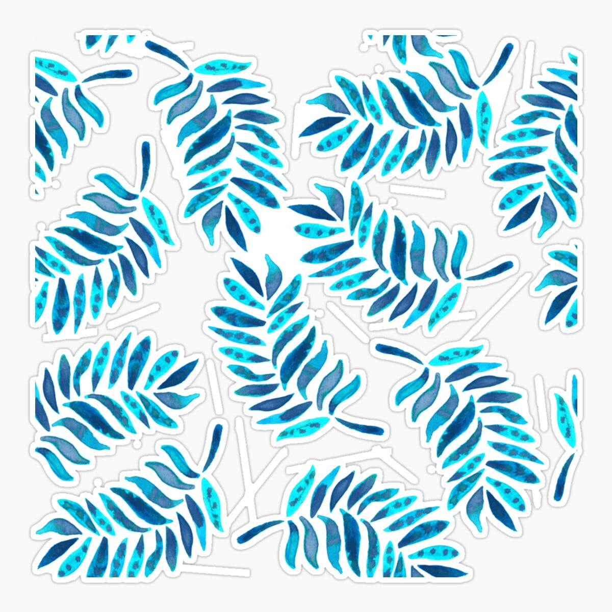 Onim A Repeating Pattern Of Watercolour Turquoise Blue And Navy Palm ...