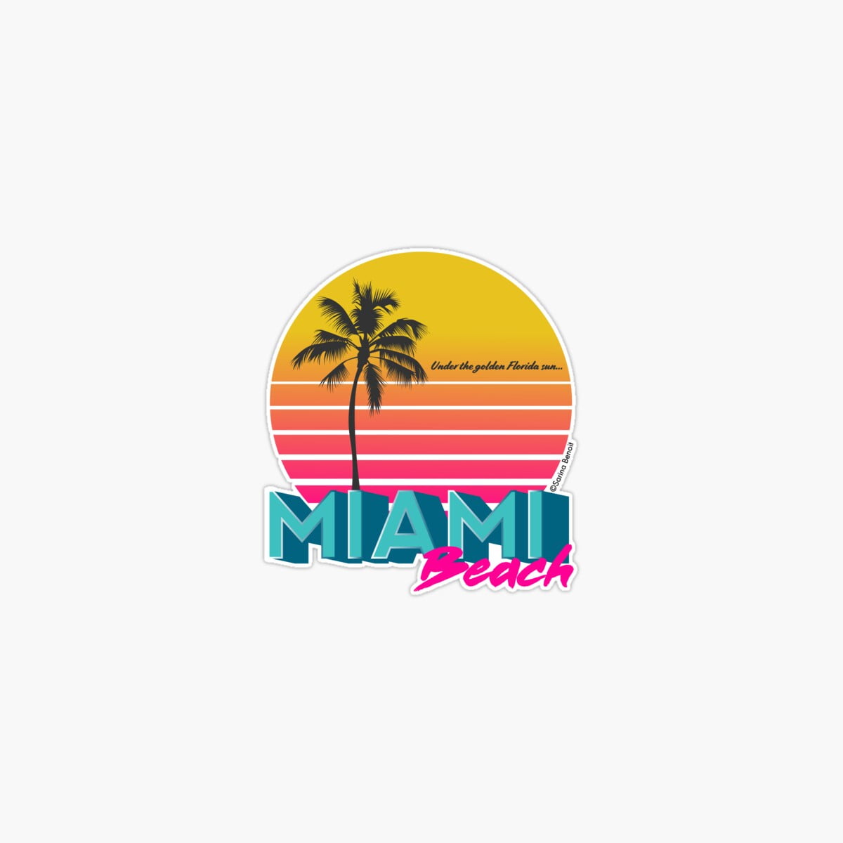 Onim Retro Miami Beach Sunset Sticker, Phone Decal Water Bottle ...