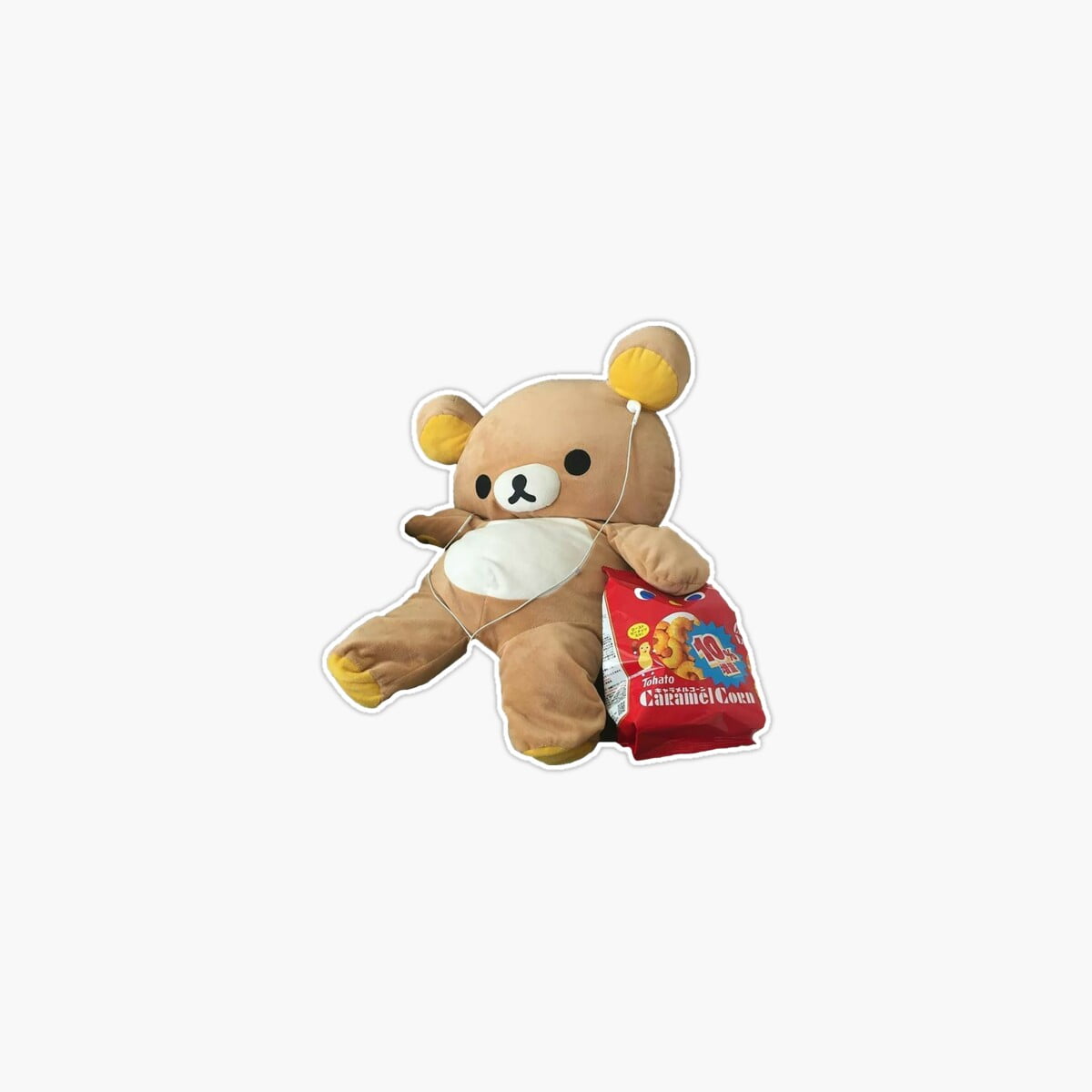 Onim Rilakkuma Plush Headphones And Chips Meme Sticker, Phone Decal ...