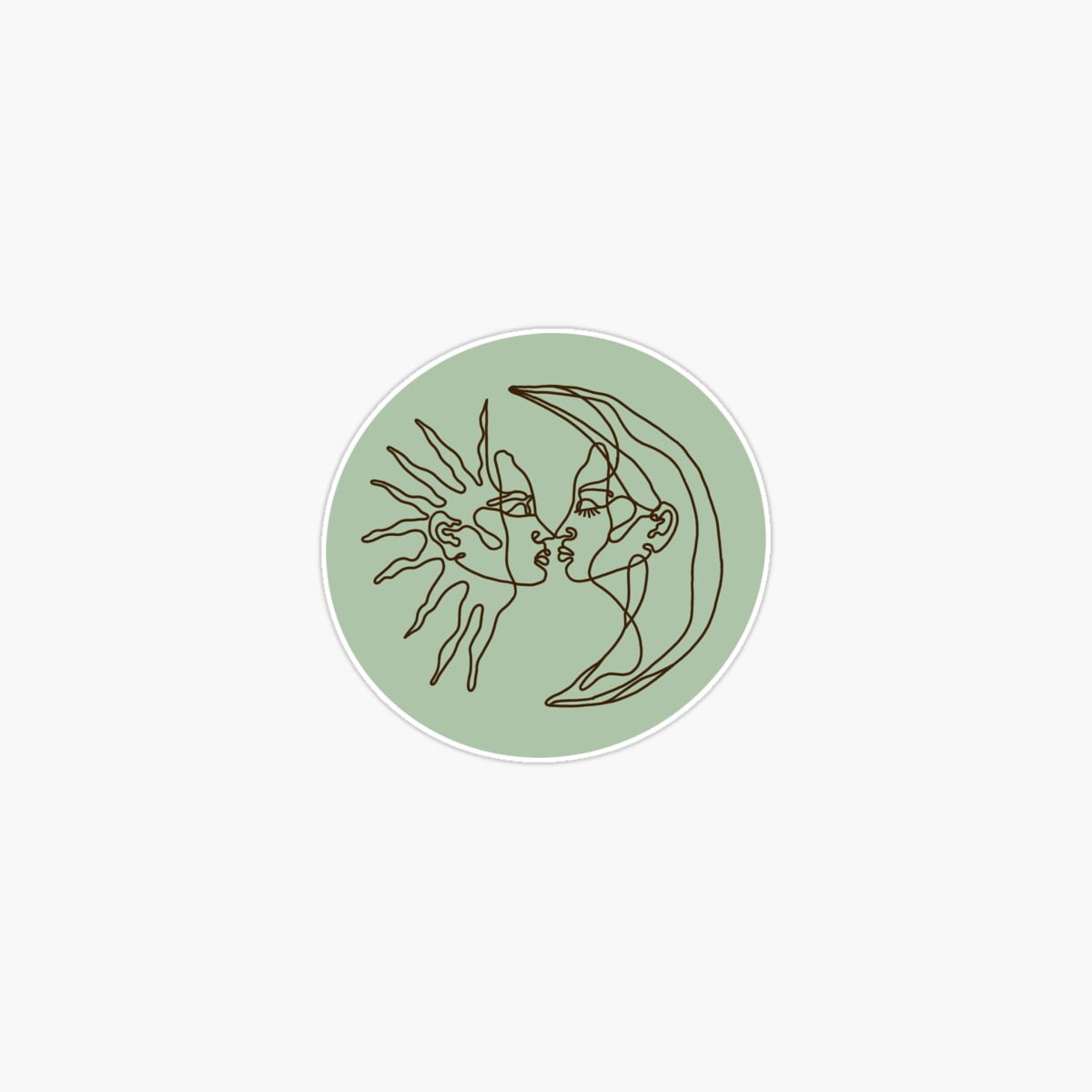 Onim Sage Green Sun And Moon Line Drawing Sticker Sticker, Phone Decal ...